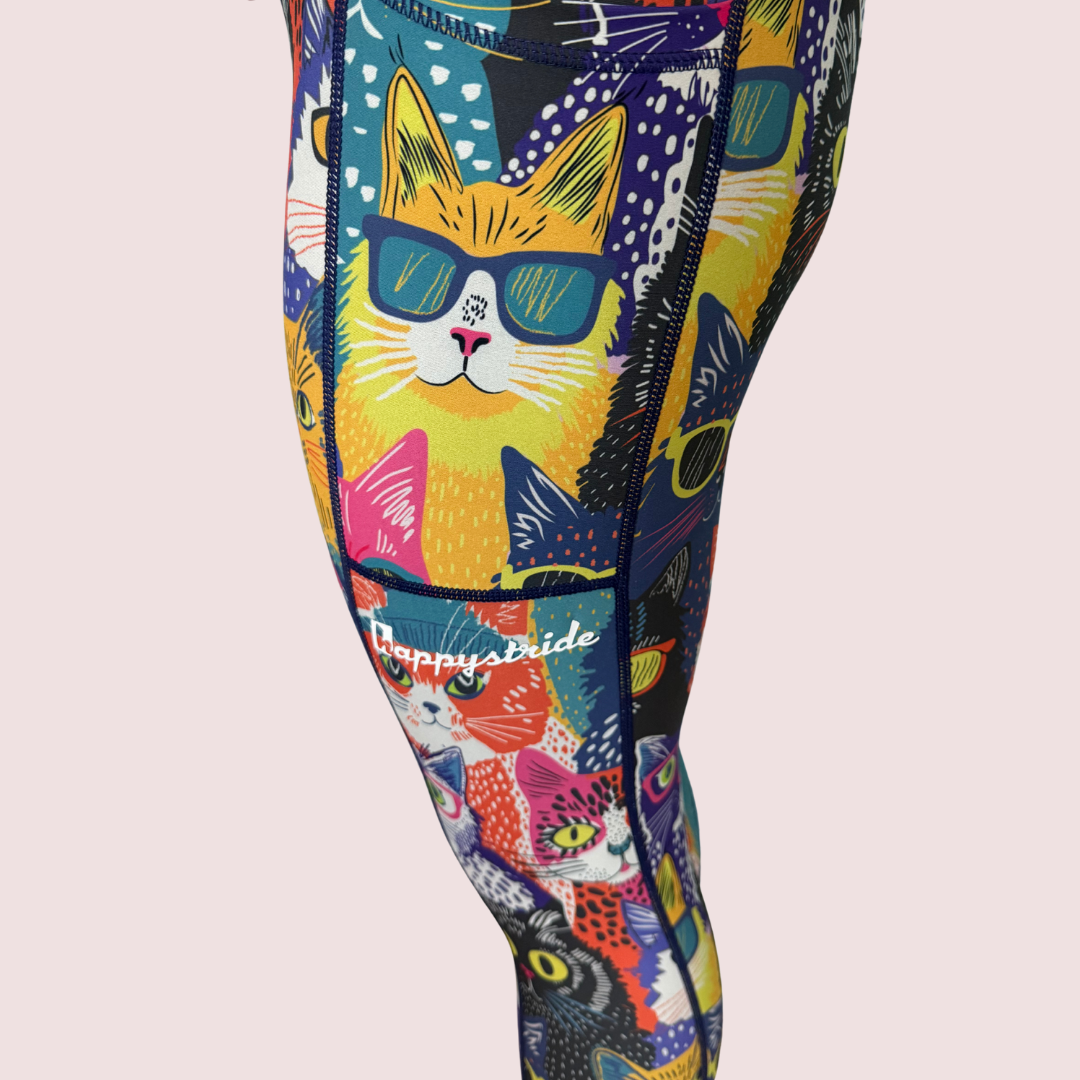 "Meow meow cool colourful cat fun bright running & fitness leggings ...