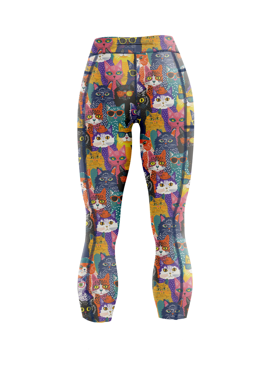 "Meow meow cool colourful cat fun bright running & fitness leggings ...