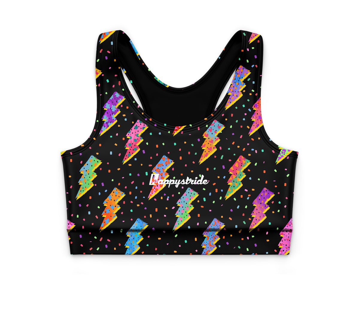 "Quick as a flash" lightening strikes print running & fitness crop top ...